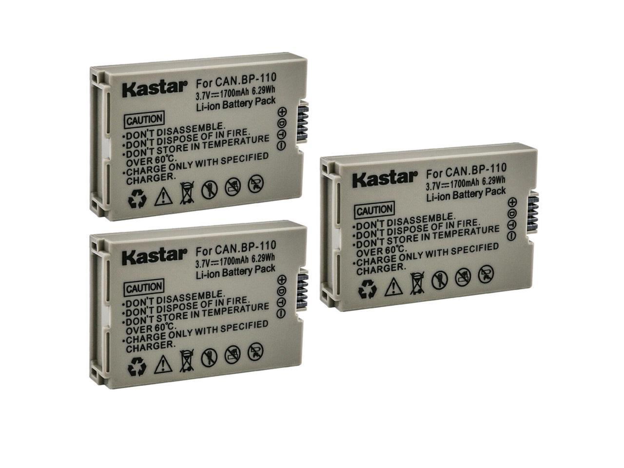 Kastar 3-Pack BP-110 Battery 3.7V 1700mAh Replacement for Canon VIXIA ...