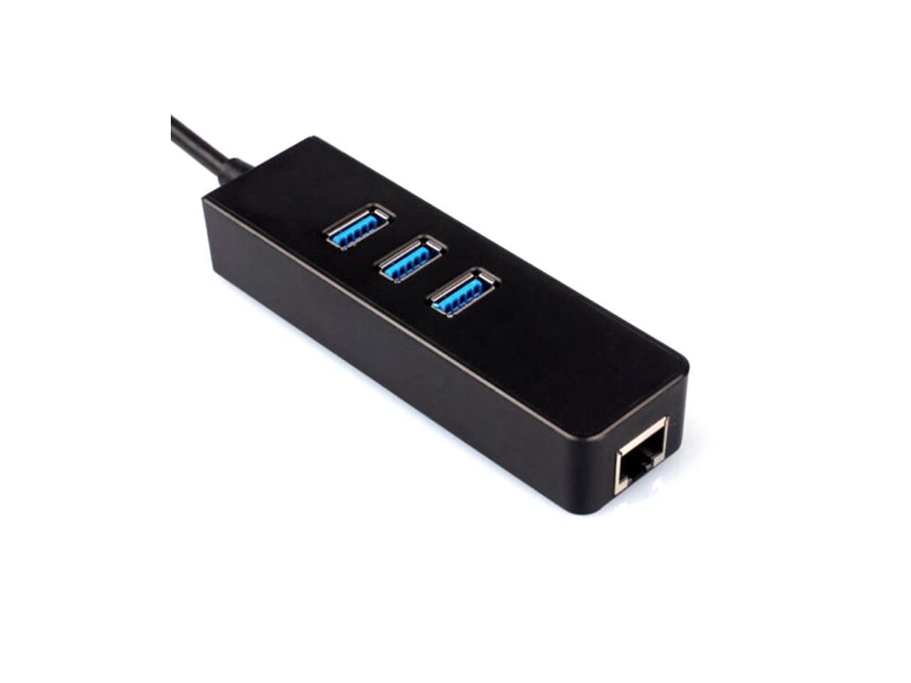 New 3 Port USB 3.0 Hub 10/100/1000 Mbps RJ45 Gigabit Ethernet LAN Wired ...