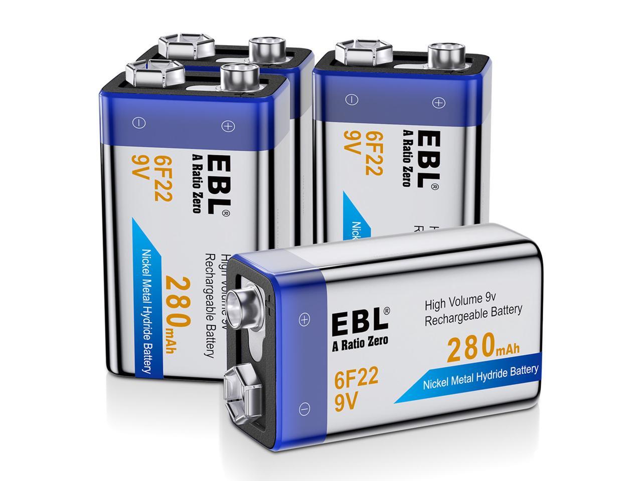 EBL 4 Pcs 6F22 9V 280mAh Ni-MH Rechargeable Batteries - Newegg.com