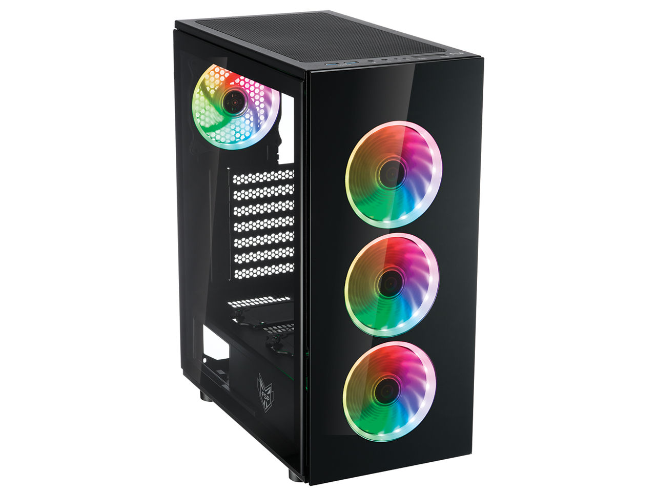 FSP ATX Mid Tower PC Computer Gaming Case with 2 Translucent Tempered ...