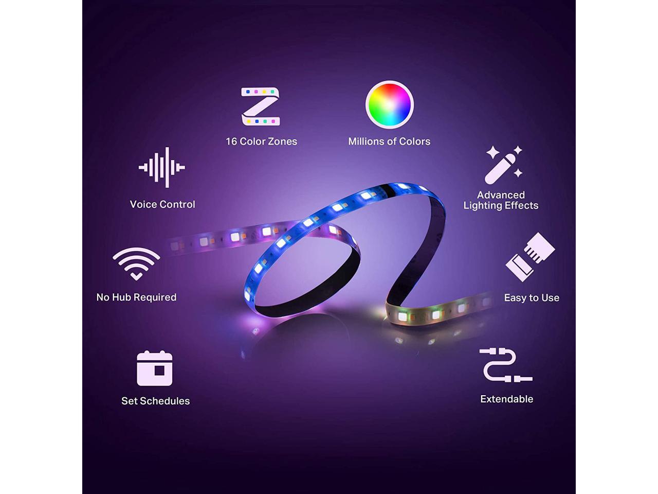 Kasa Smart LED Light Strip KL430, 16 Color Zones RGBIC, 6.6ft Wi-Fi LED ...