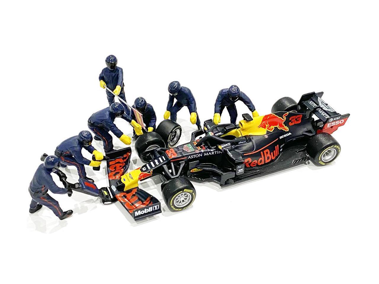 Formula One F1 Pit Crew 7 Figurine Set Team Blue for 1/43 Scale Models ...