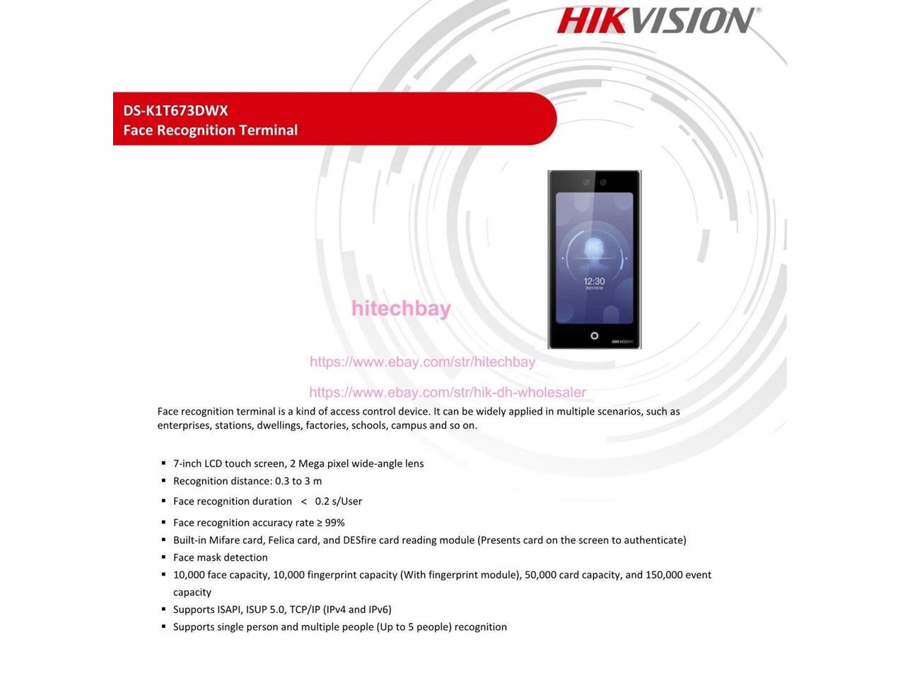 Hikvision DS-K1T673DWX Face Access Recognition Terminal Built-in Card ...