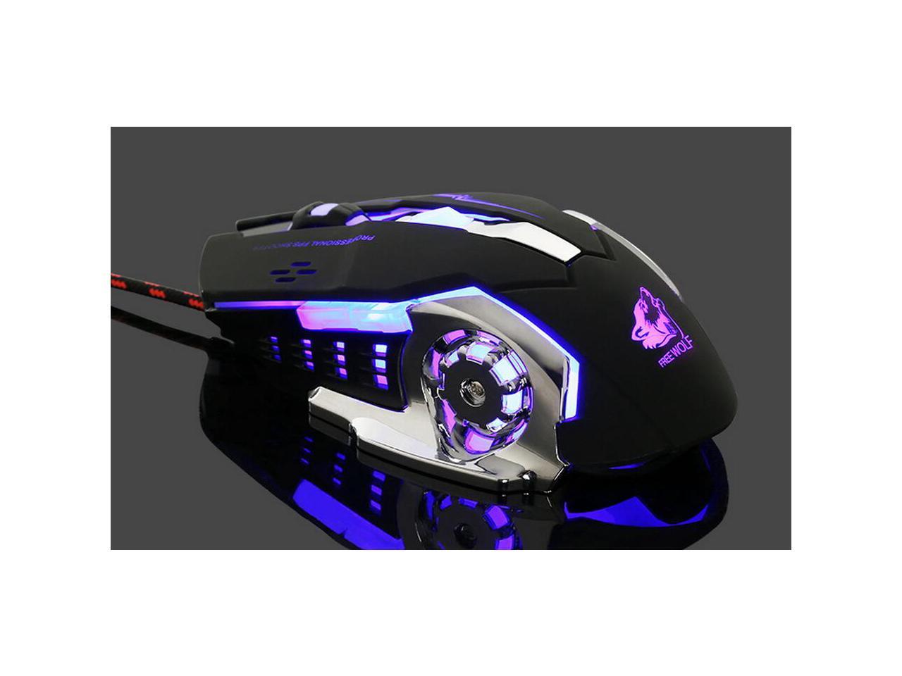 LUOM 6 Button 4000 DPI USB Wired Mechanical Gaming Mouse Mice 4 LED ...