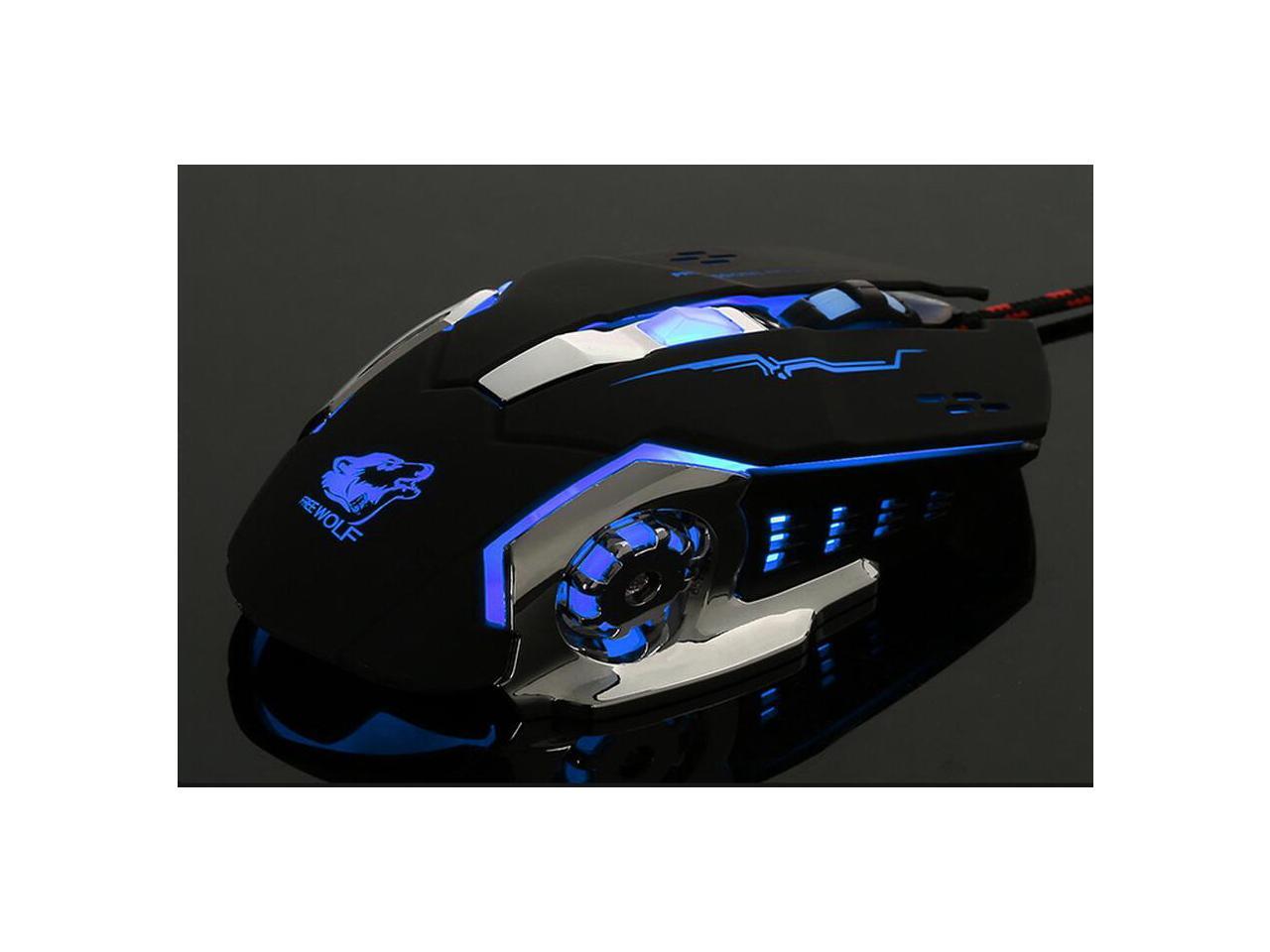 LUOM 6 Button 4000 DPI USB Wired Mechanical Gaming Mouse Mice 4 LED ...