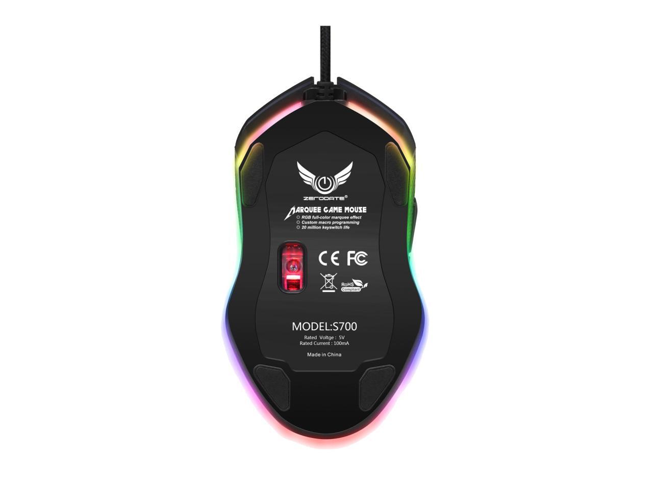 ZERODATE S700 Programmable Gaming Mouse 4800 DPI 6 Buttons RGB Backlit ...