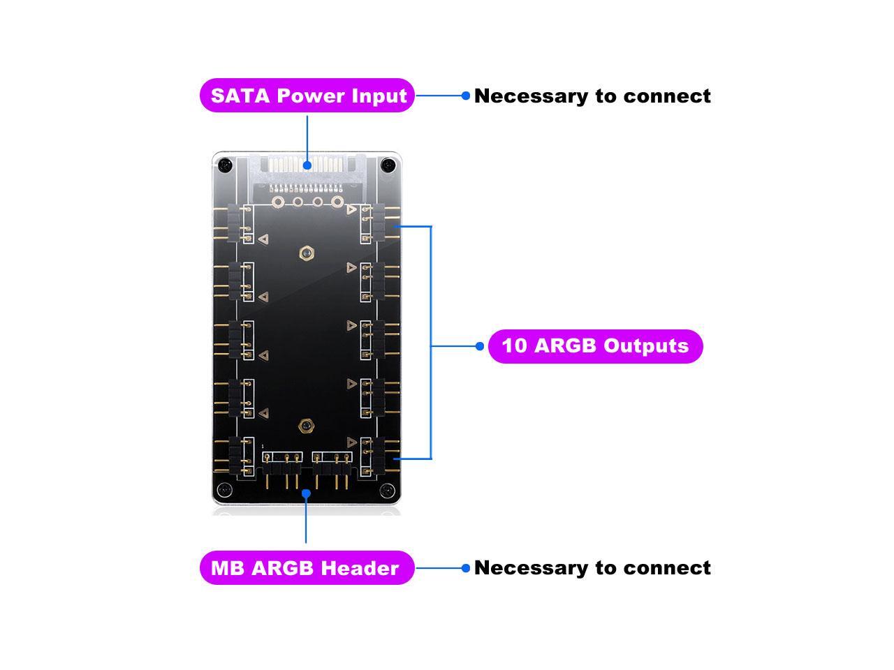 ARGB Hub 5V 3Pin SYNC 11 Ports Splitter w/ Magnetic Standoff & PMMA ...