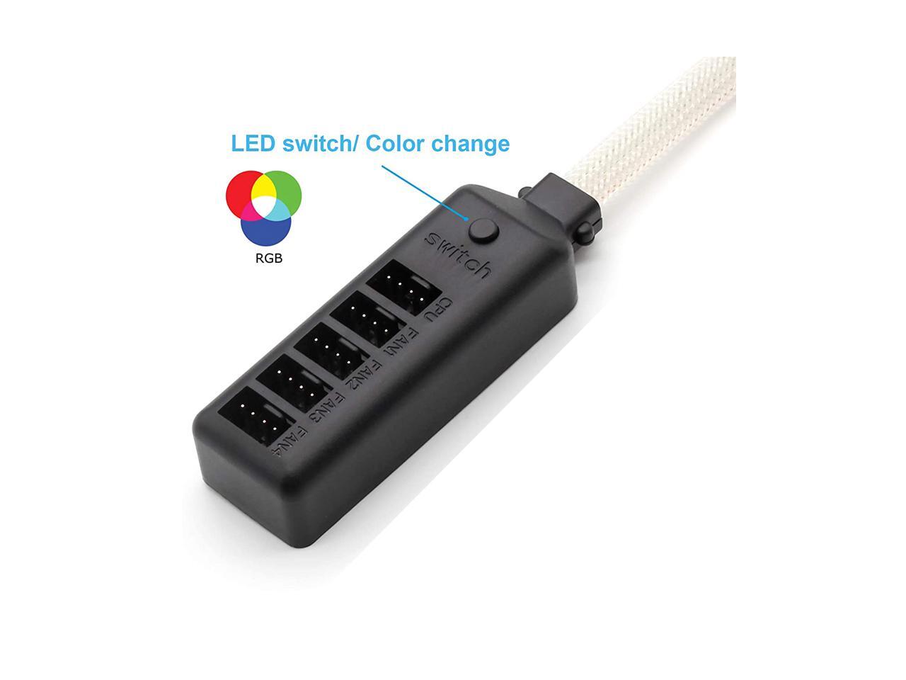 5 Port 1X5 PWM 4-pin Fan Hub Splitter Adapter w/ LED RGB Light Cable,PC ...