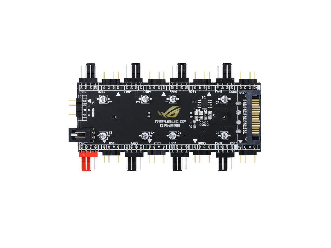 12V 4Pin PWM Hub & 5V 3Pin ARGB Controller with SATA 15Pin Power 2-in-1 8 Way Sync CPU Cooling ...