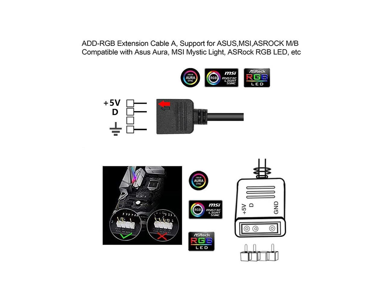 ARGB LED Strip Lights 60LEDs for PC Case Motherboard w/ 3pin 5V ...