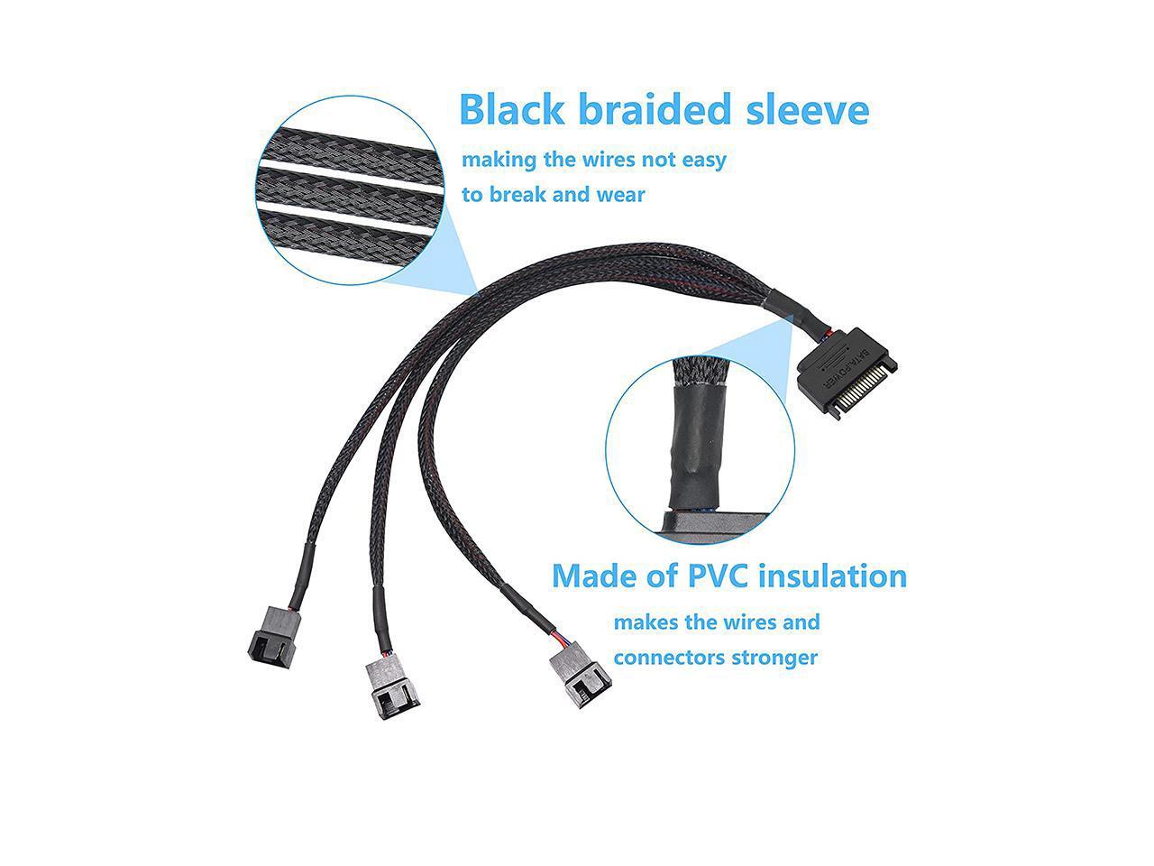 EN-Labs SATA to 3 Pin 4 Pin Fan Sleeved Power Splitter Cable Adapter ...
