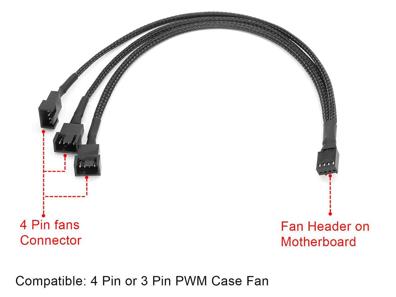 Black Net Jacket Sleeved 10 inch PWM 4pin 1 to 3 4-pins Fan Splitter ...