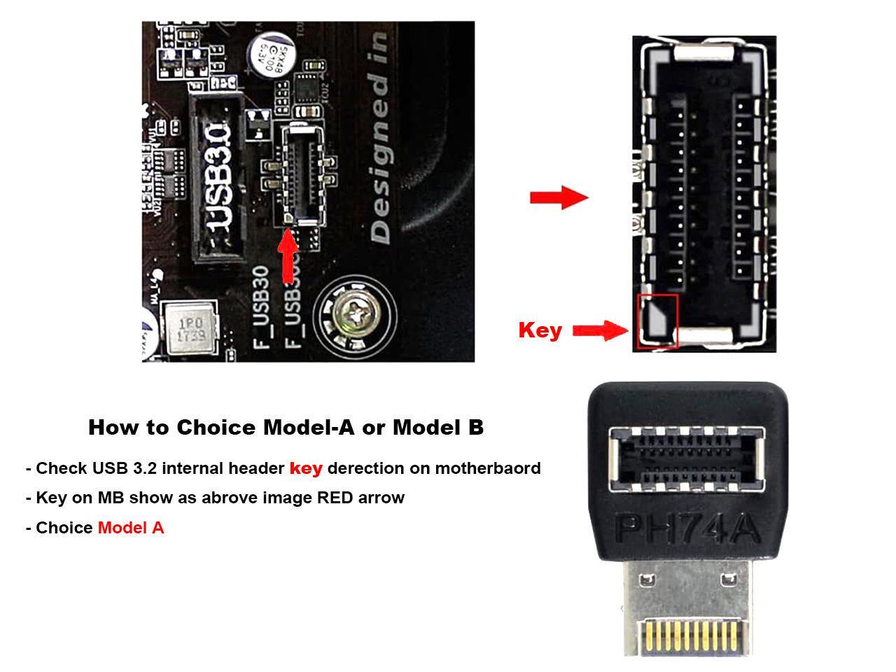 USB 3.2 Internal Header Adapter, Motherboard Type-E 90 Degree Angled ...