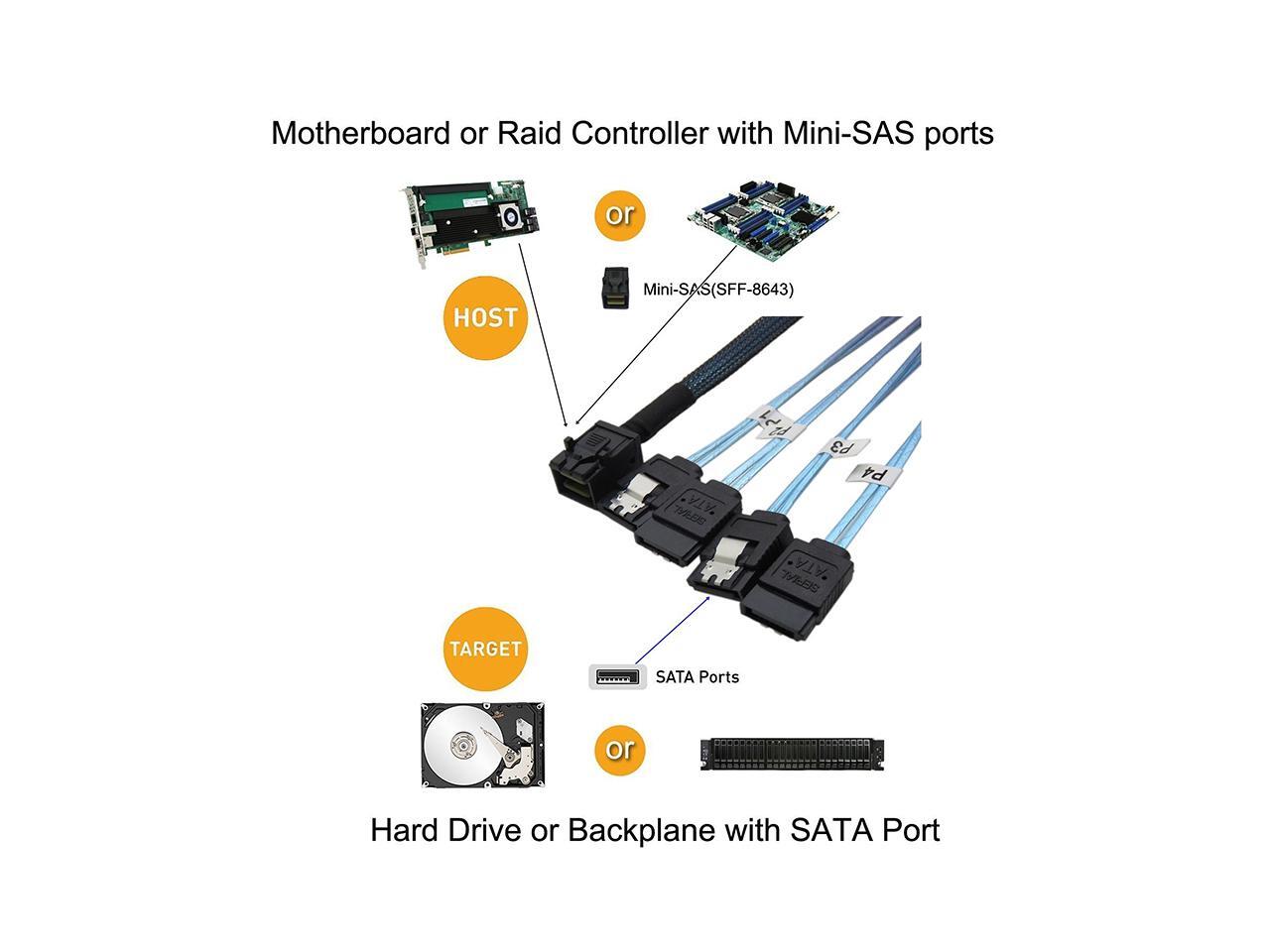 Enlabs SFF86434SATA50CM Internal 12G HD Mini SAS SFF-8643 to 4 x SATA ...