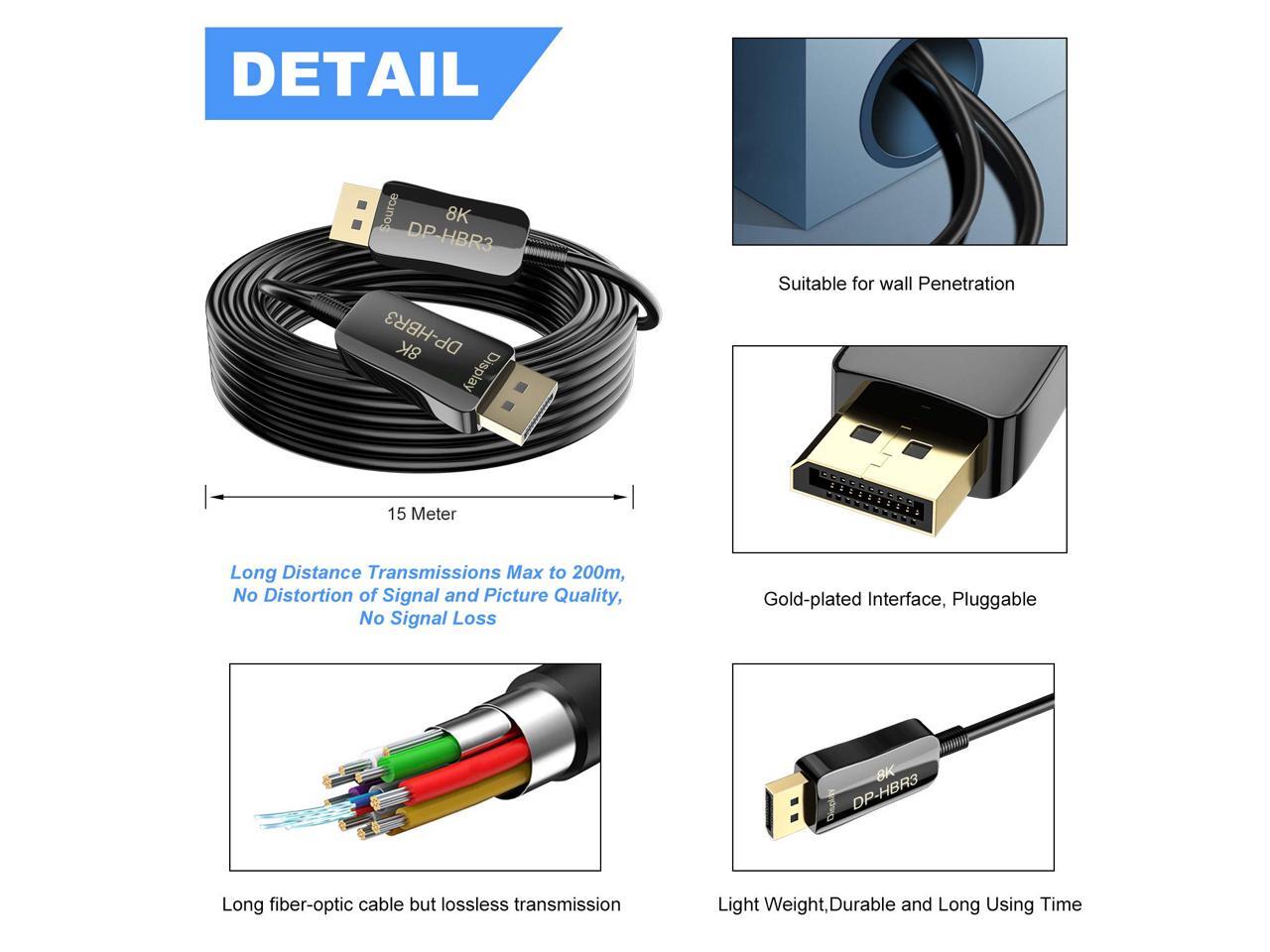 Fiber Displayport Cable 33ft,Jansicotek Fiber Optic Displayport 1.4 ...