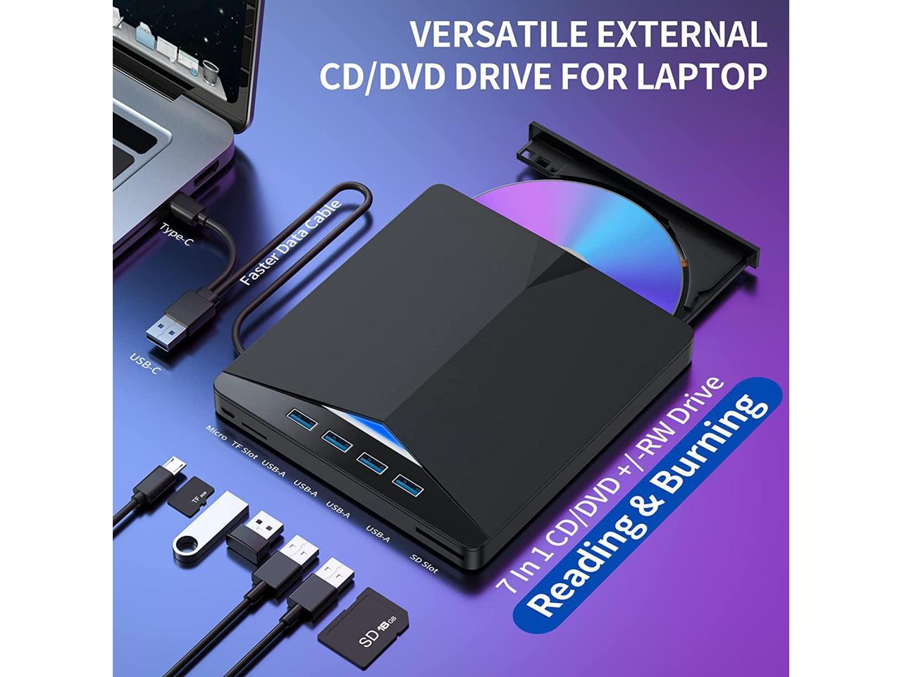 External DVD Drive, USB 3.0 Type-C CD DVD +/-RW Optical Drive USB C ...