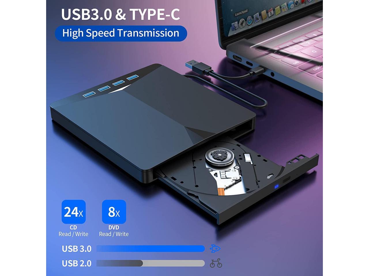 External DVD Drive, USB 3.0 Type-C CD DVD +/-RW Optical Drive USB C Burner Slim CD/DVD ROM ...