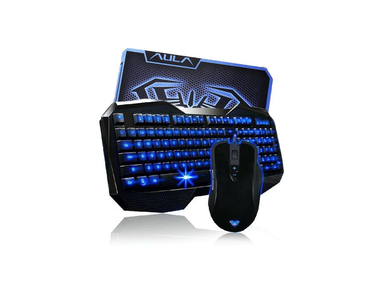 AULA Gaming Keyboard Mouse + Mousepad Combo,Blue LED Backlight ...