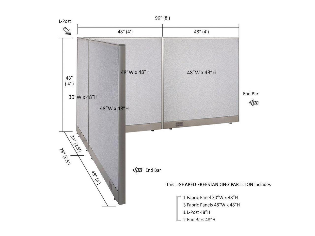 GOF L-Shaped Freestanding Wall Partition 78D x 96W x 48H / Office, Room ...