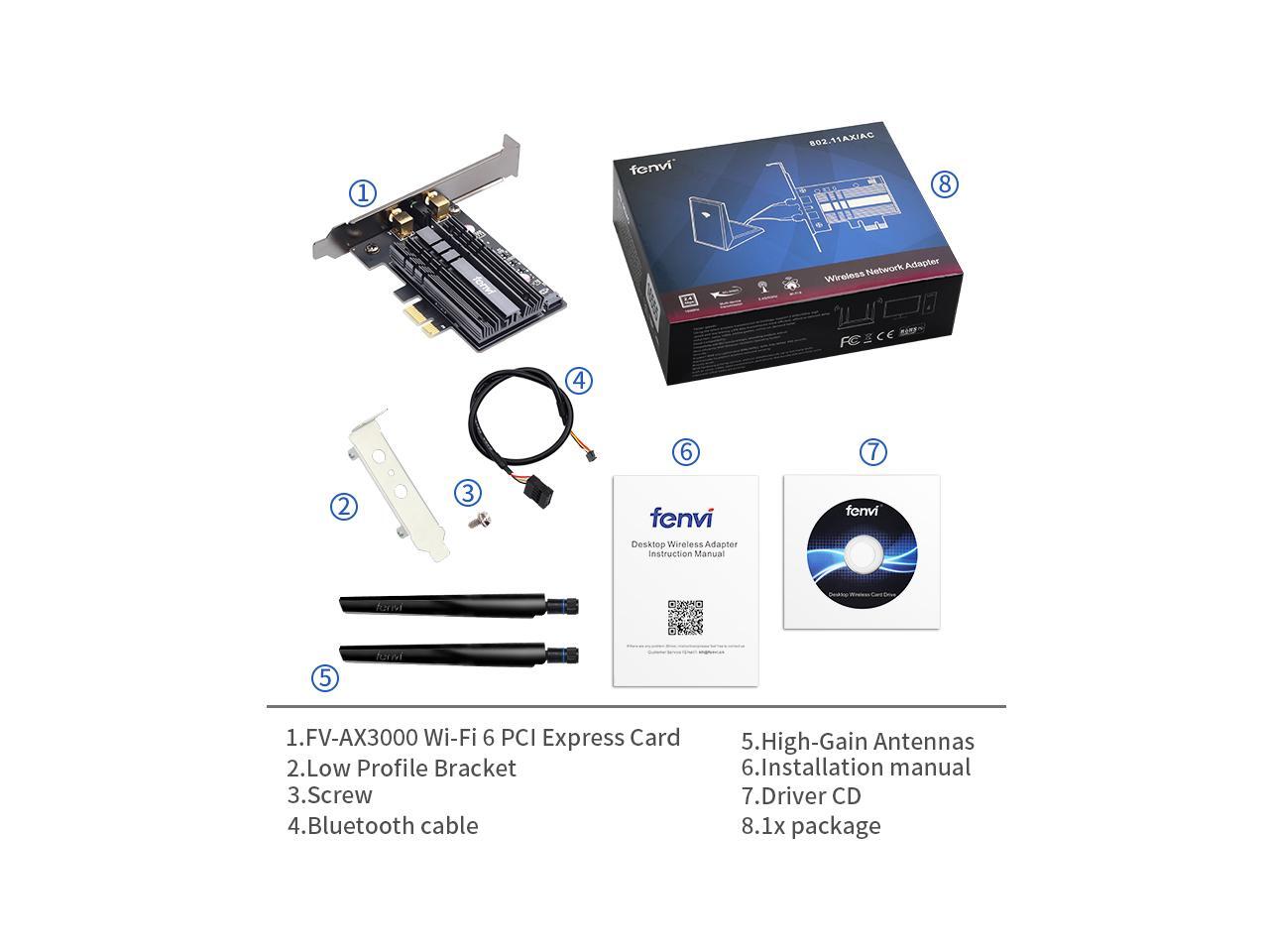 fenvi FV-AX3000 WiFi 6 PCIe WiFi Card, Up to 3000M, Bluetooth 5.2, 802 ...