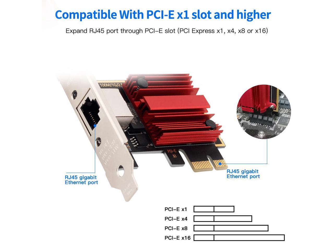 2.5GBase-T PCIe Network Adapter, 2500/1000/100Mbps PCI Express Gigabit Ethernet Card RJ45 LAN ...