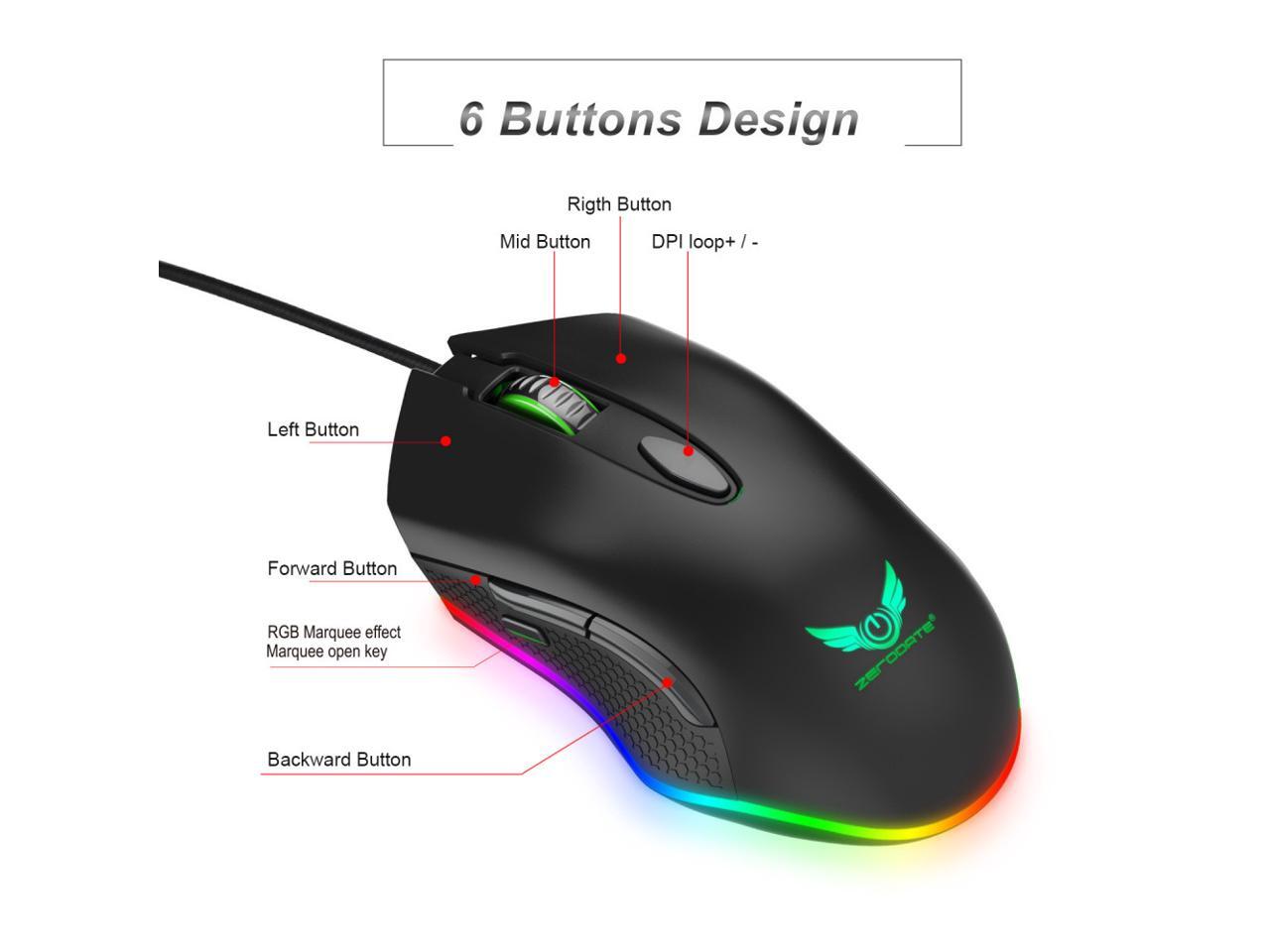 ZERODATE S700 Wired Gaming Mouse, RGB Spectrum Backlit Ergonomic Mouse ...