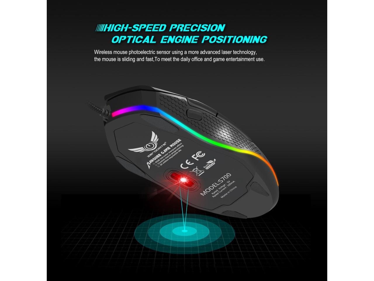 ZERODATE S700 Wired Gaming Mouse, RGB Spectrum Backlit Ergonomic Mouse ...