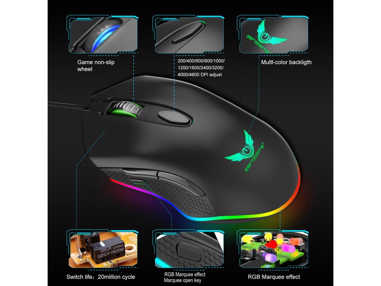 ZERODATE S700 Wired Gaming Mouse, RGB Spectrum Backlit Ergonomic Mouse ...