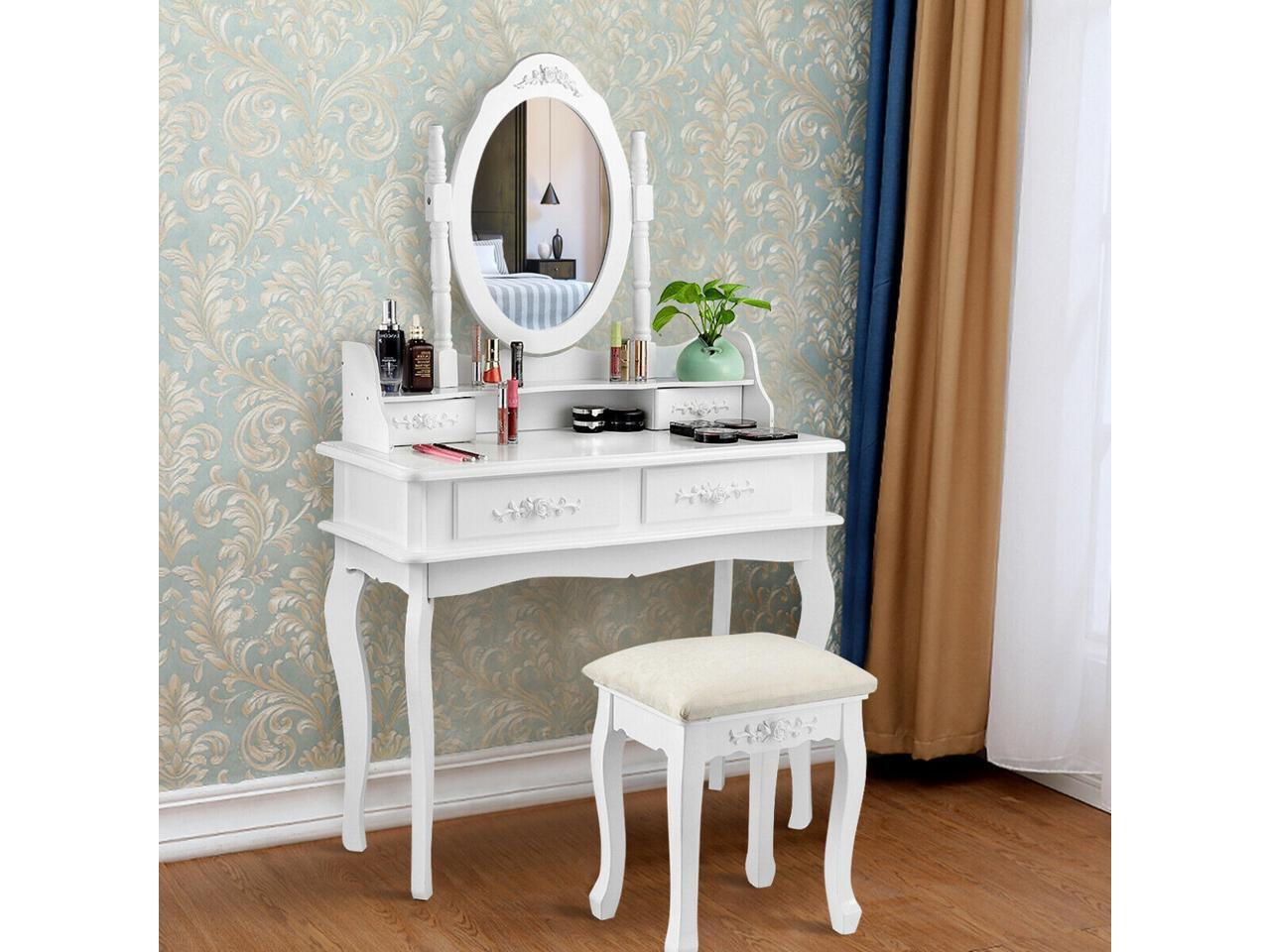 Costway Kids Vanity Set Princess Makeup Dressing Play Table Set W Costway Kids Vanity Set Princess Makeup Dressing Play Table Set W