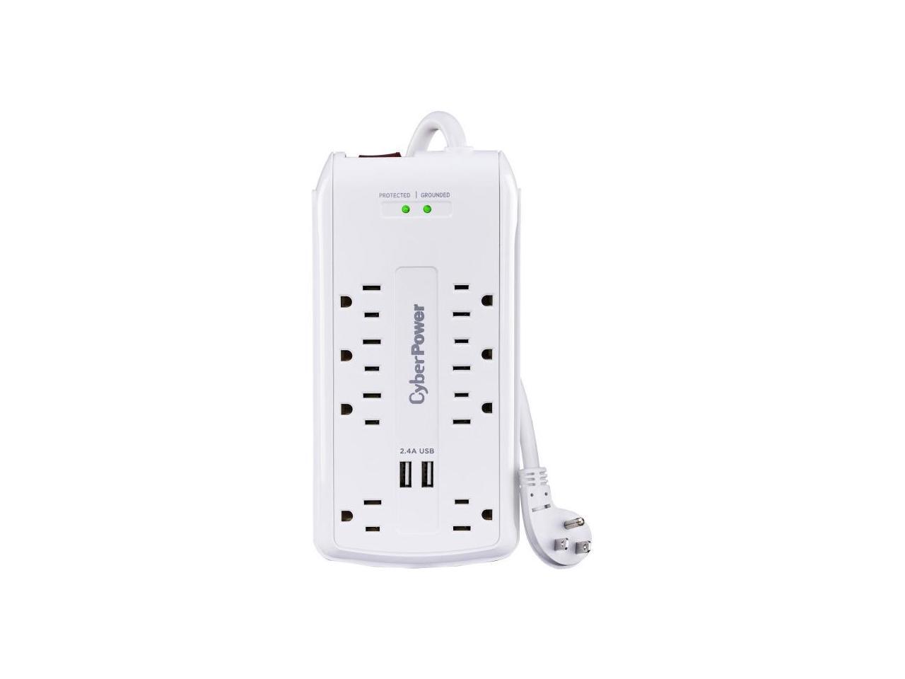 CyberPower 120V 8 Outlets 2-USB 2.4A EMI/RFI 6.0 Feet Cord White ...