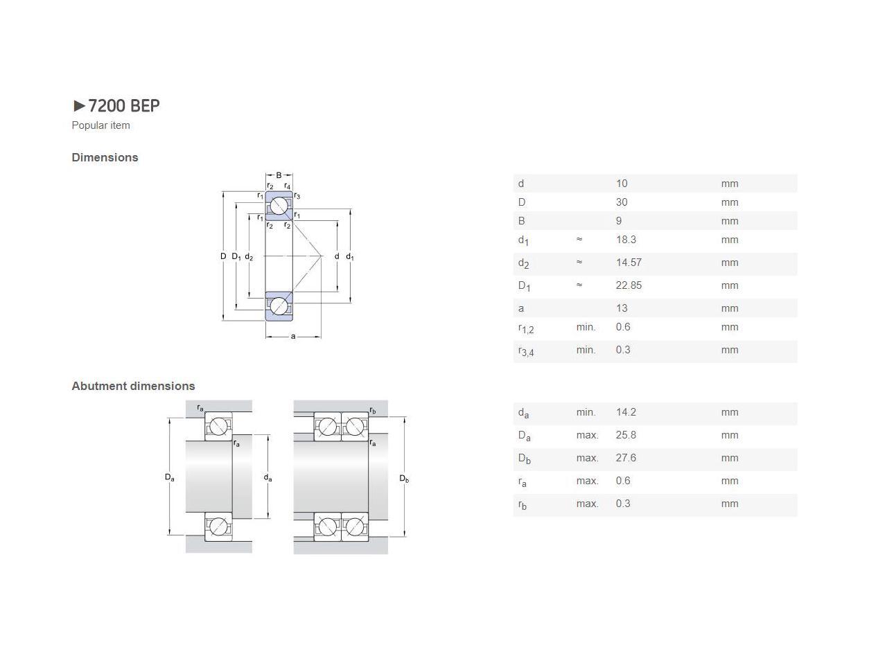 SKF 7201 BEP Angular Contact Ball Bearings, Single Row 12x32x10 mm ...