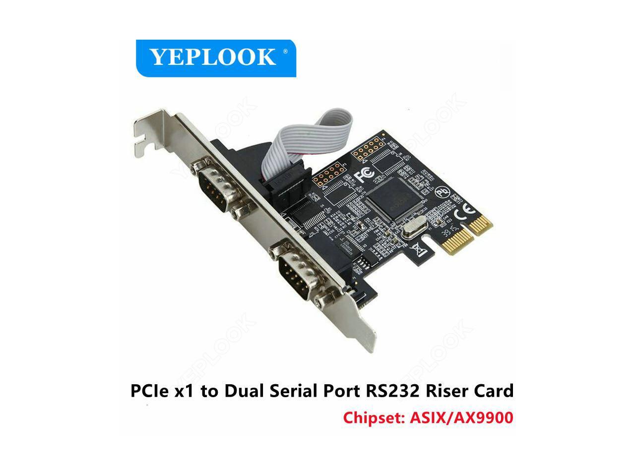 PCIe to 2 Serial Port RS232 DB9 PCI-E PCI Express 1x Adapter Riser Card Support RS232, RS485 ...