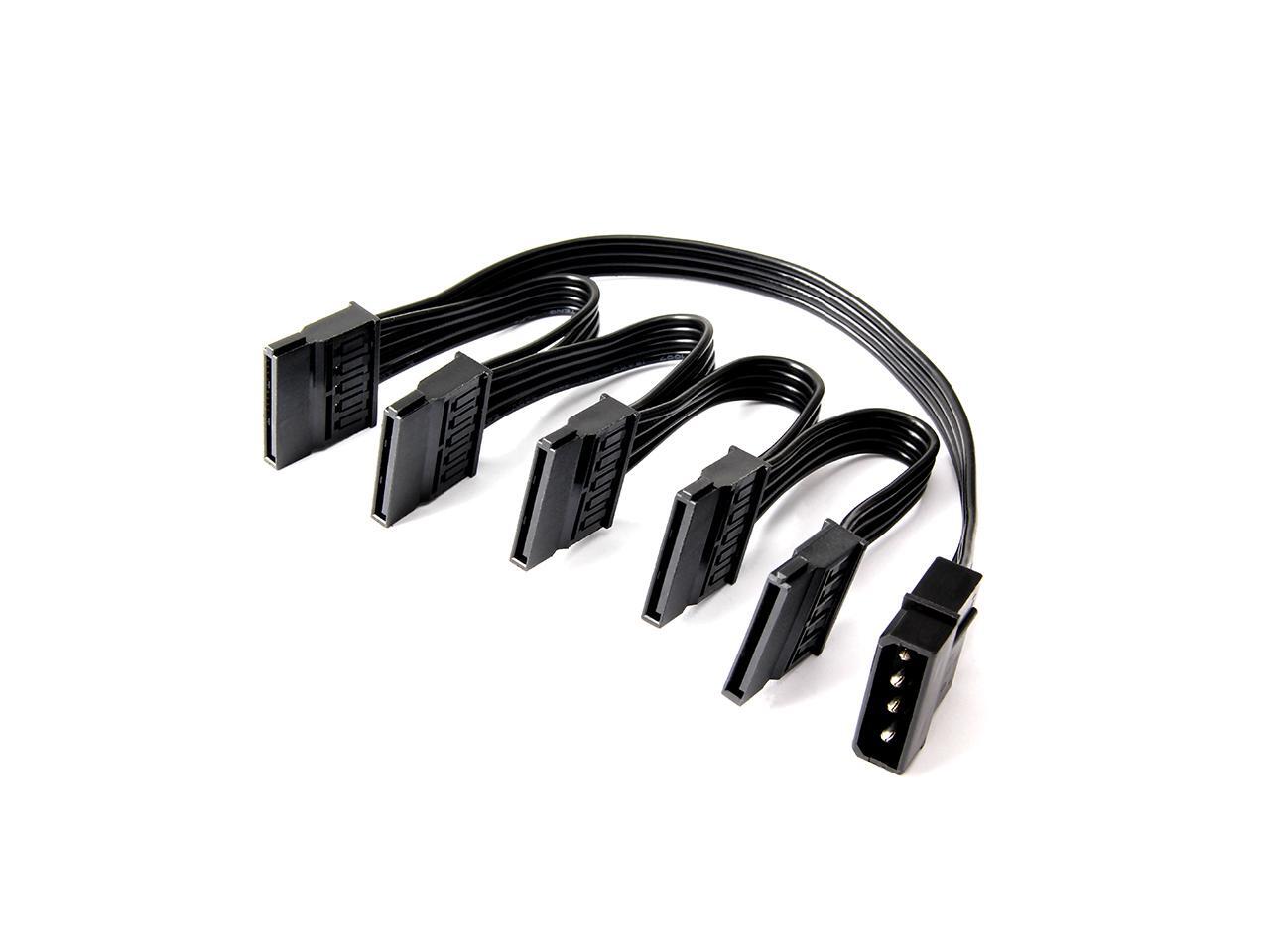 4Pin IDE Molex to 5-Port 15Pin SATA Power Cable Cord Lead 18AWG Wire ...