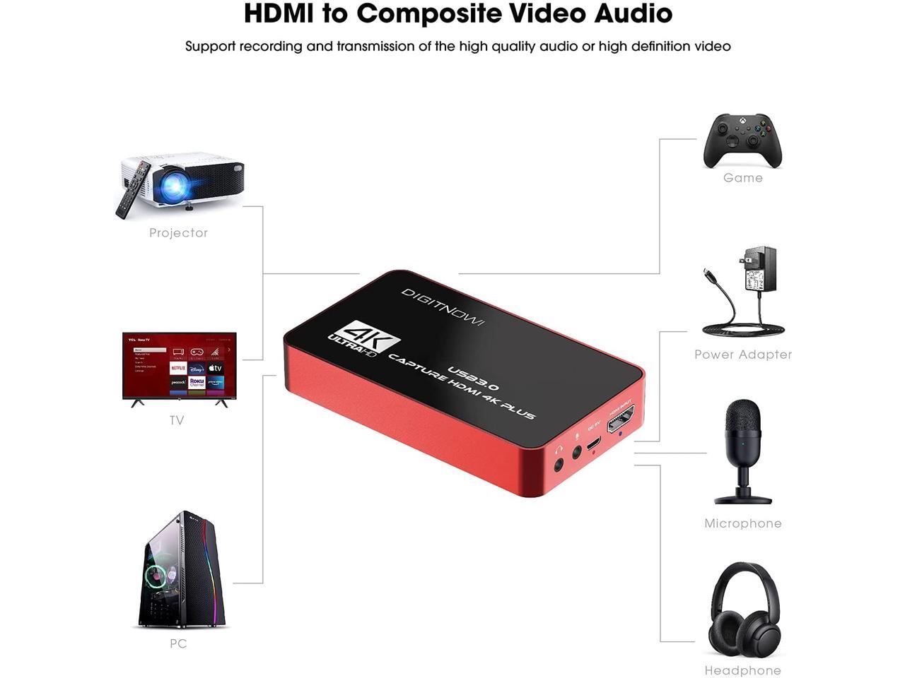 DIGITNOW 4K HD USB 3.0 Video Capture Card with HDMI Loop-Out, 4k 60Hz ...