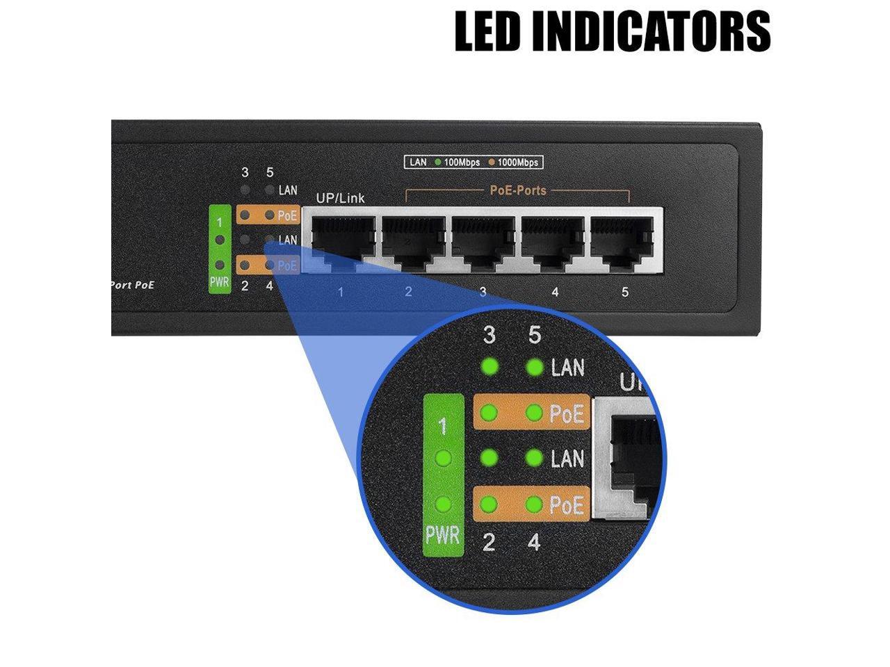 BV TECH POE-SW501G PoE Switch,Camera Inputs 4,4-29/32" L - Newegg.com
