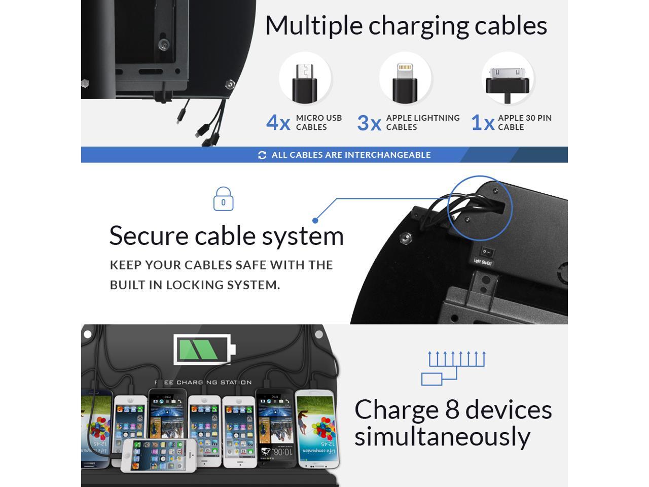 ChargeTech Wall Mount & Table Top Charging Station, (8) Braided Cables ...
