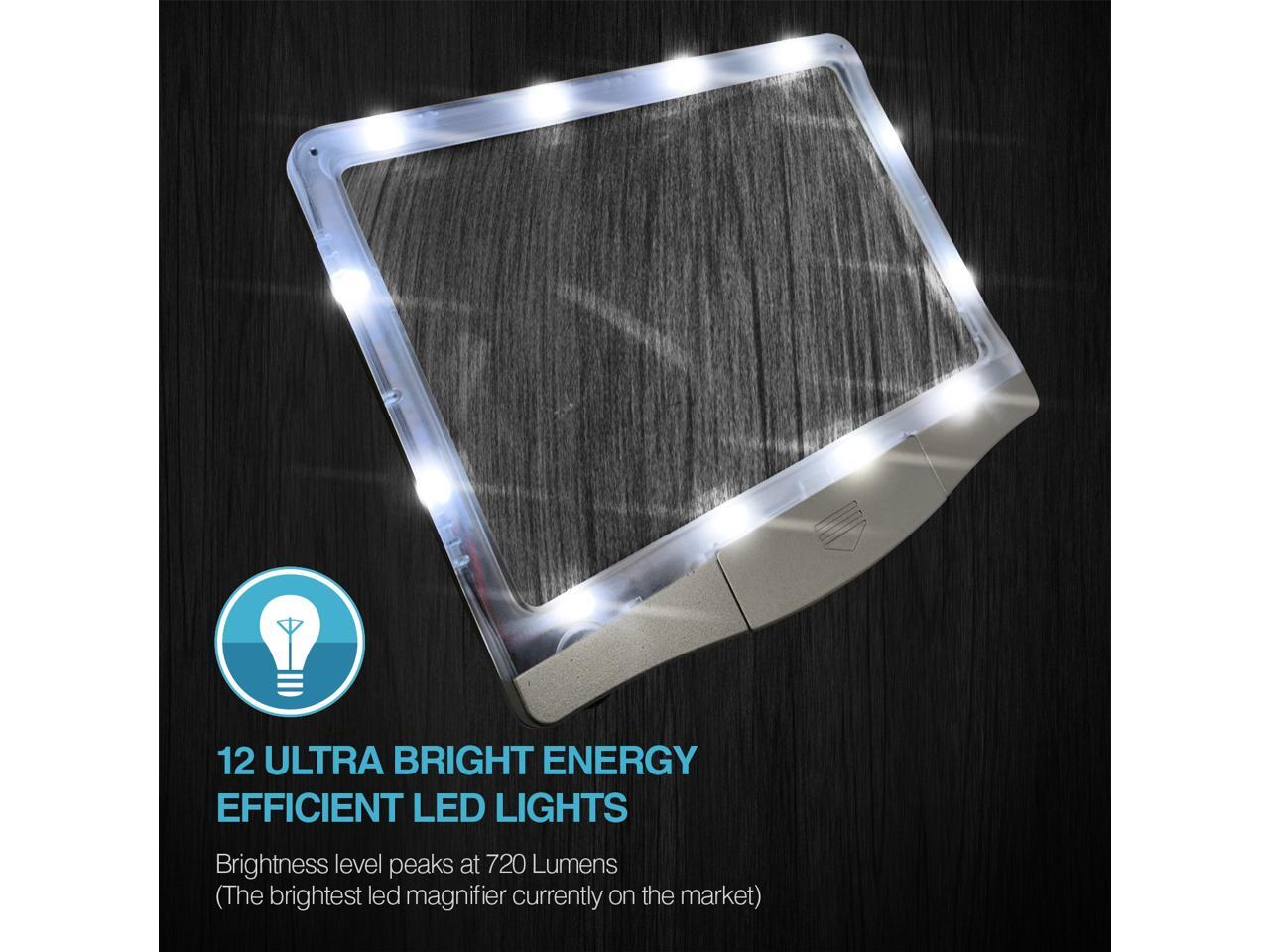 MagniPros 3X Large Ultra Bright LED Page Magnifier with 12 Anti-Glare ...