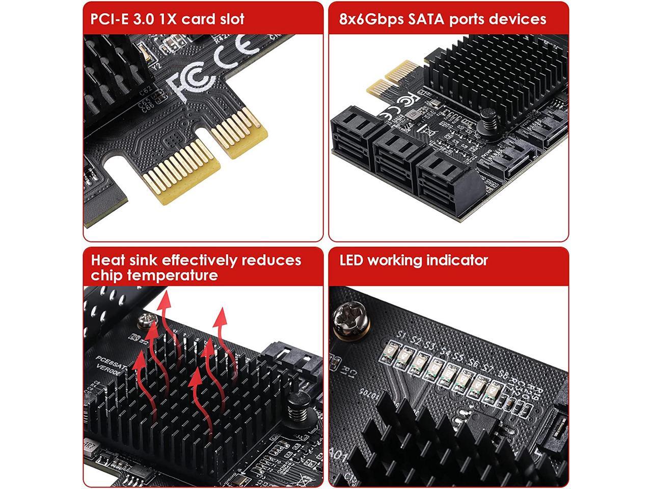PCIe SATA Card 8 Ports with 8 SATA Cables and Slim Bracket, 6Gbps SATA ...