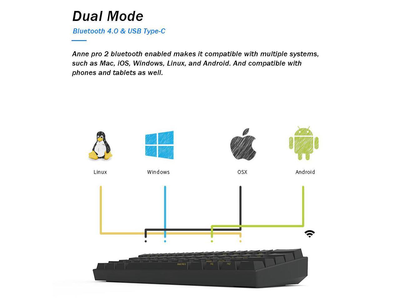 Anne Pro 2 60% Mechanical Keyboard Wired/Wireless Dual Mode Full RGB ...