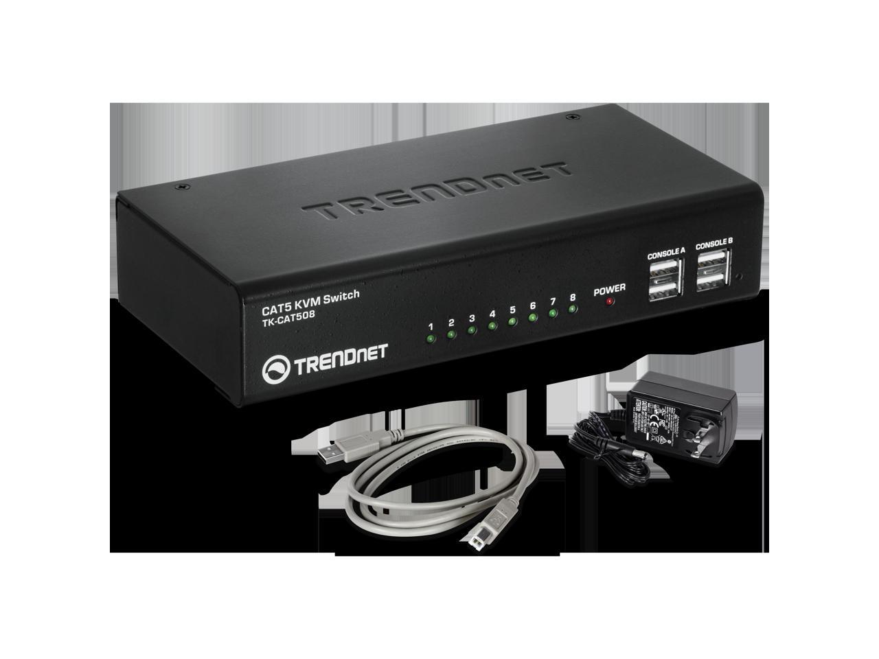 TRENDnet 8-Port CAT5 KVM Switch, CAT5 Cables up to 30m, USB, PS/2, Hot ...