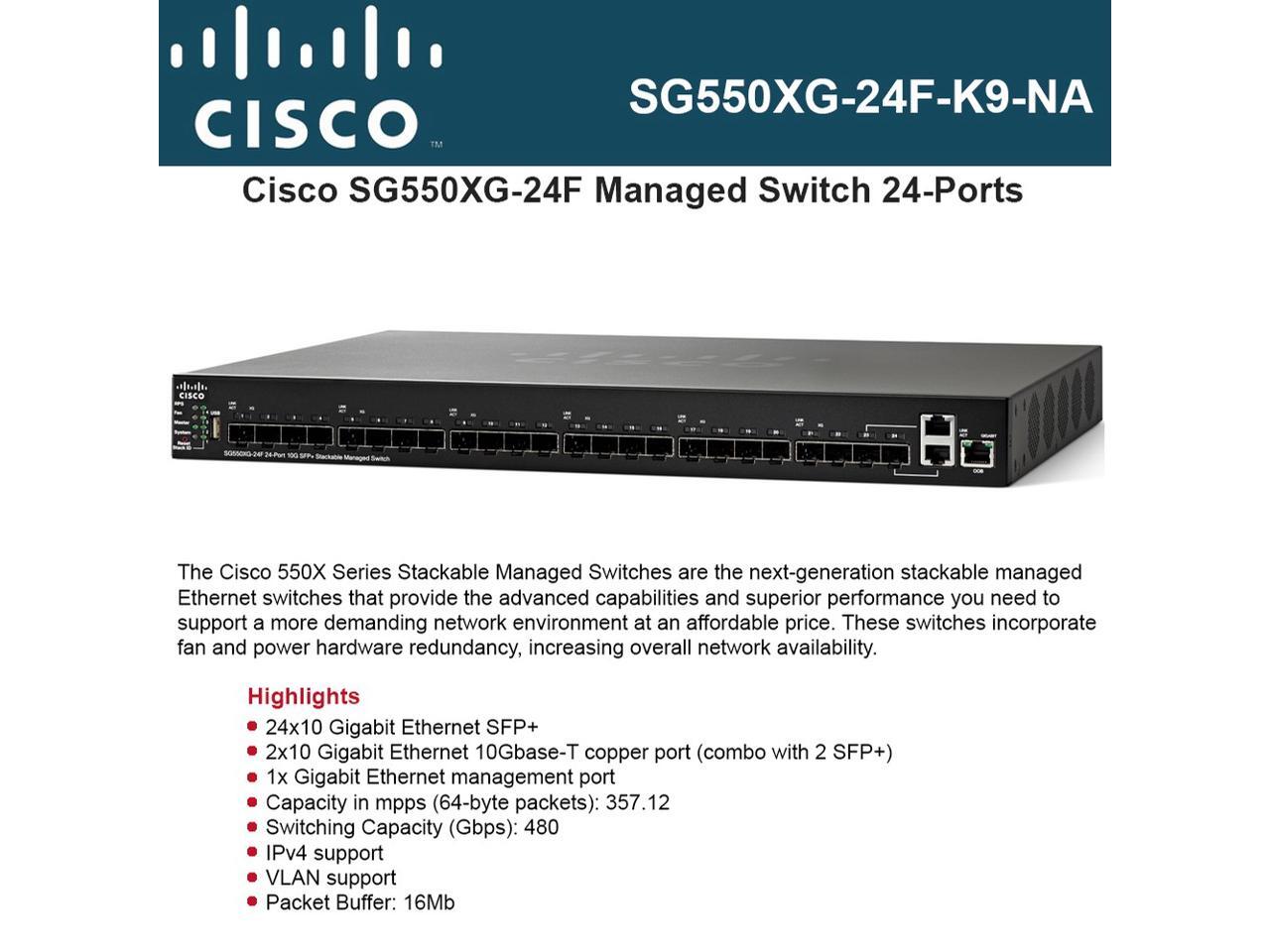 Cisco SMB SG550XG-24F-K9 24 Port Stackable Managed 10 Gb Ethernet ...