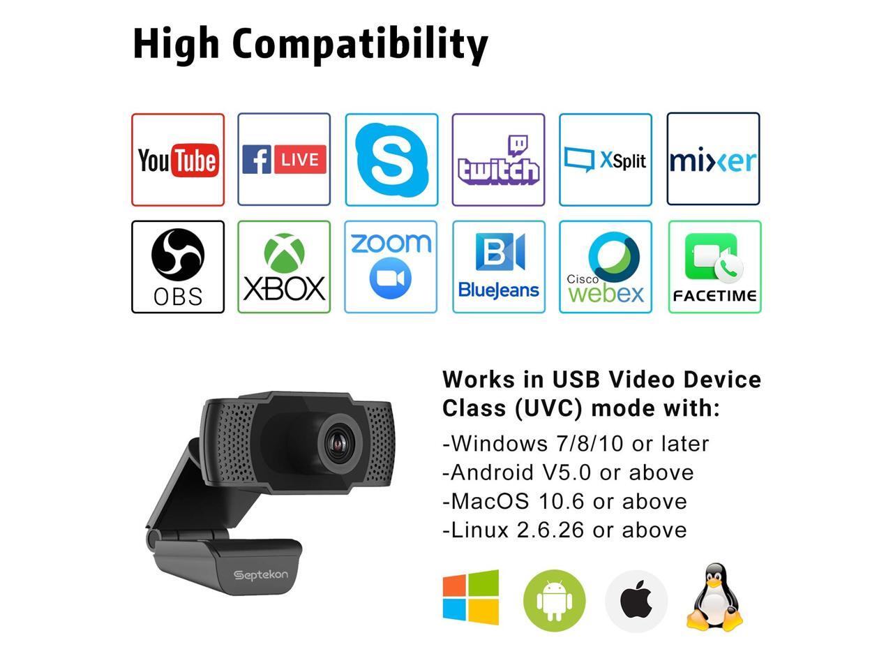1080P HD Webcam with Microphone, Septekon Streaming Computer Web Camera ...