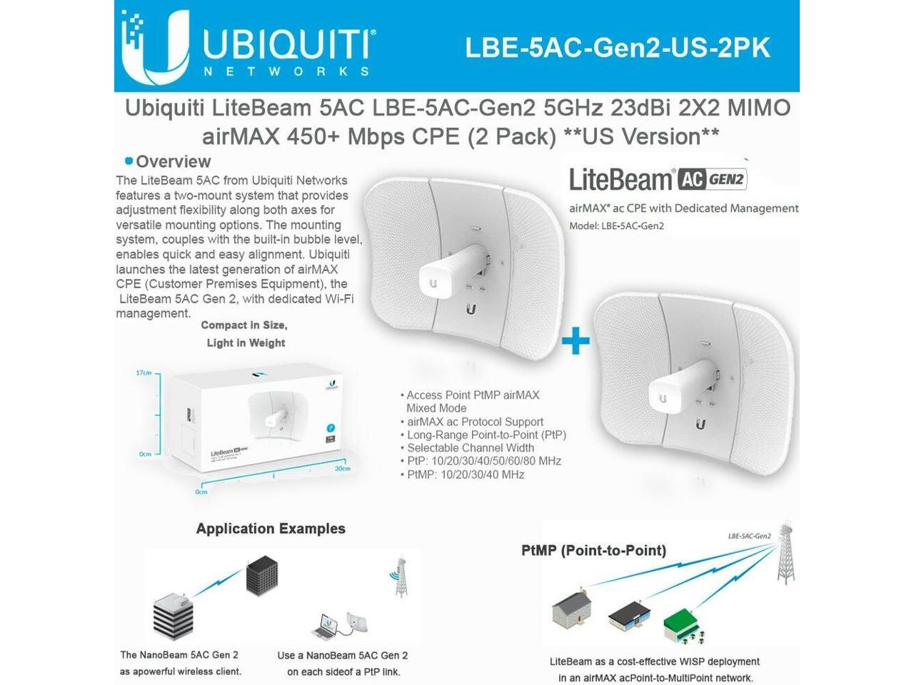 UBIQUITI - US LBE-5AC-GEN2-US 5GHZ AIRMAX AC LITEBEAM GEN2 - Newegg.com