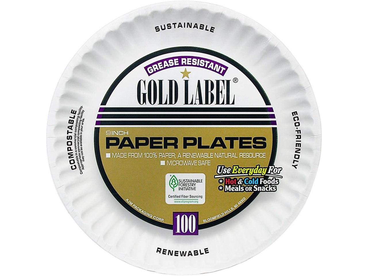 AJM Packaging Corporation AJM CP9GOEWH Premium Coated Paper Plates, 9 ...
