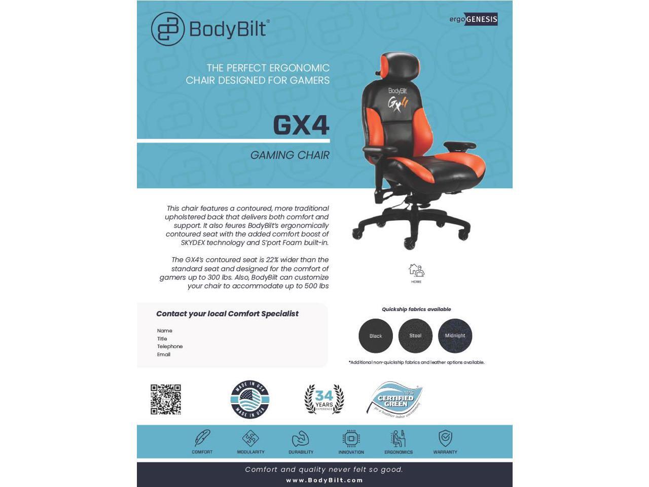 BodyBilt® GX4 Ergonomic Gaming Computer Chair with Extra Large Seat and ...