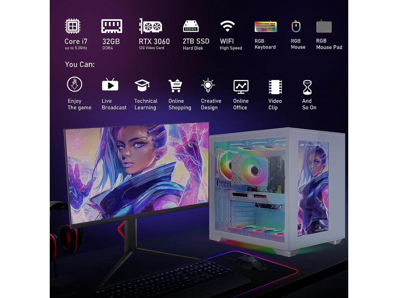STGAubron Gaming Desktop PC,Intel Core i7-11700KF up to 5.0G,32G DDR4 ...