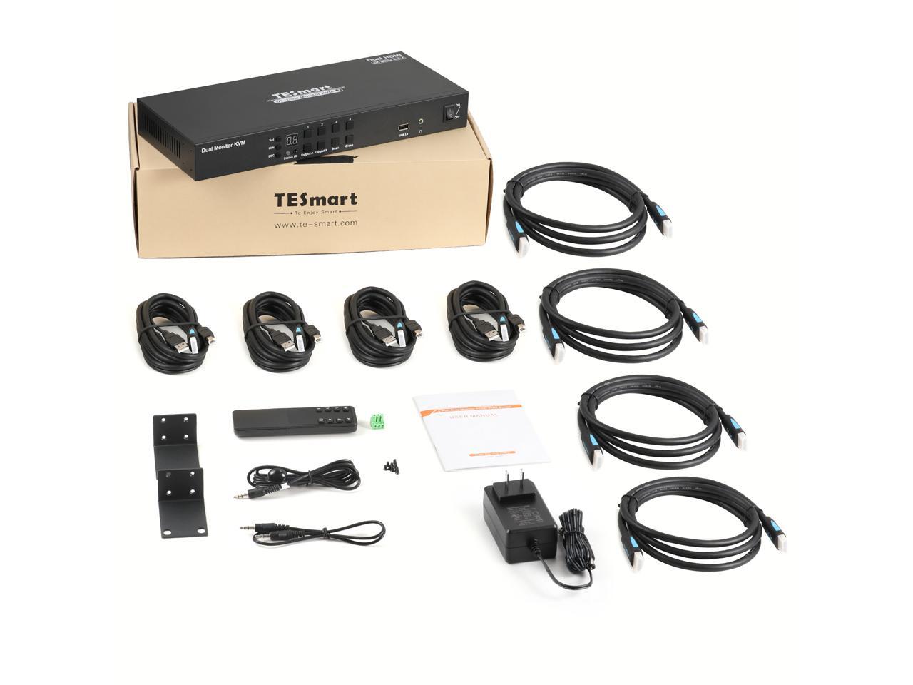 TESmart 4x2 Dual Monitor HDMI KVM Switch 4 Port KVM 4K@60Hz 4:4:4 4 PCs ...