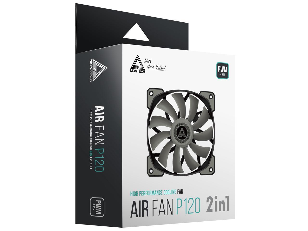 Montech Air Fan P120, 120mm Fan 2 in 1, 4Pin PWM, Durable Low Noise FDB ...