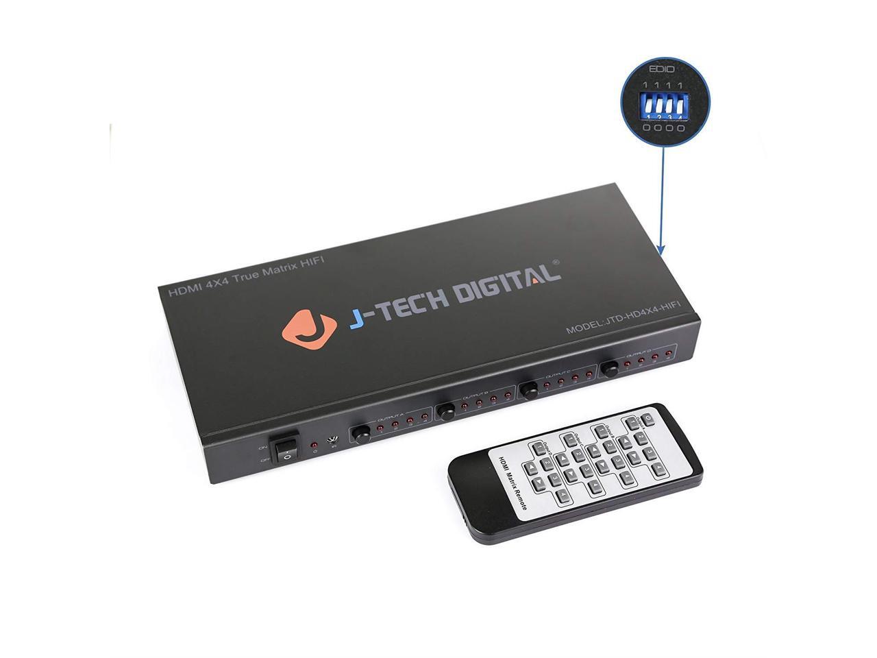 J-Tech Digital ProAV Ultra HD 4K HDMI Matrix 4X4 Switcher 4 Ports Inputs and 4 Port Outputs ...