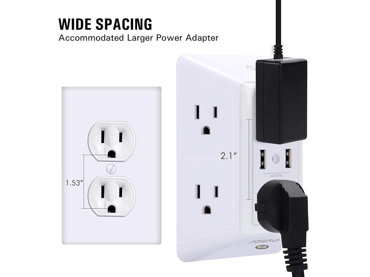 POWRUI USB Wall Charger, Surge Protector, 6-Outlet Extender with 2 USB ...